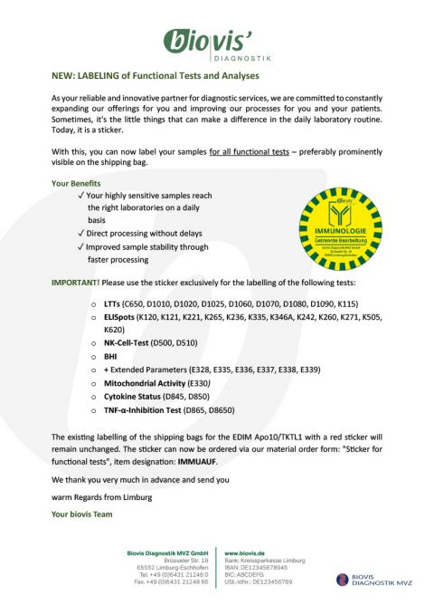 LABELING of Functional Tests and Analyses | biovis Diagnostik MVZ GmbH